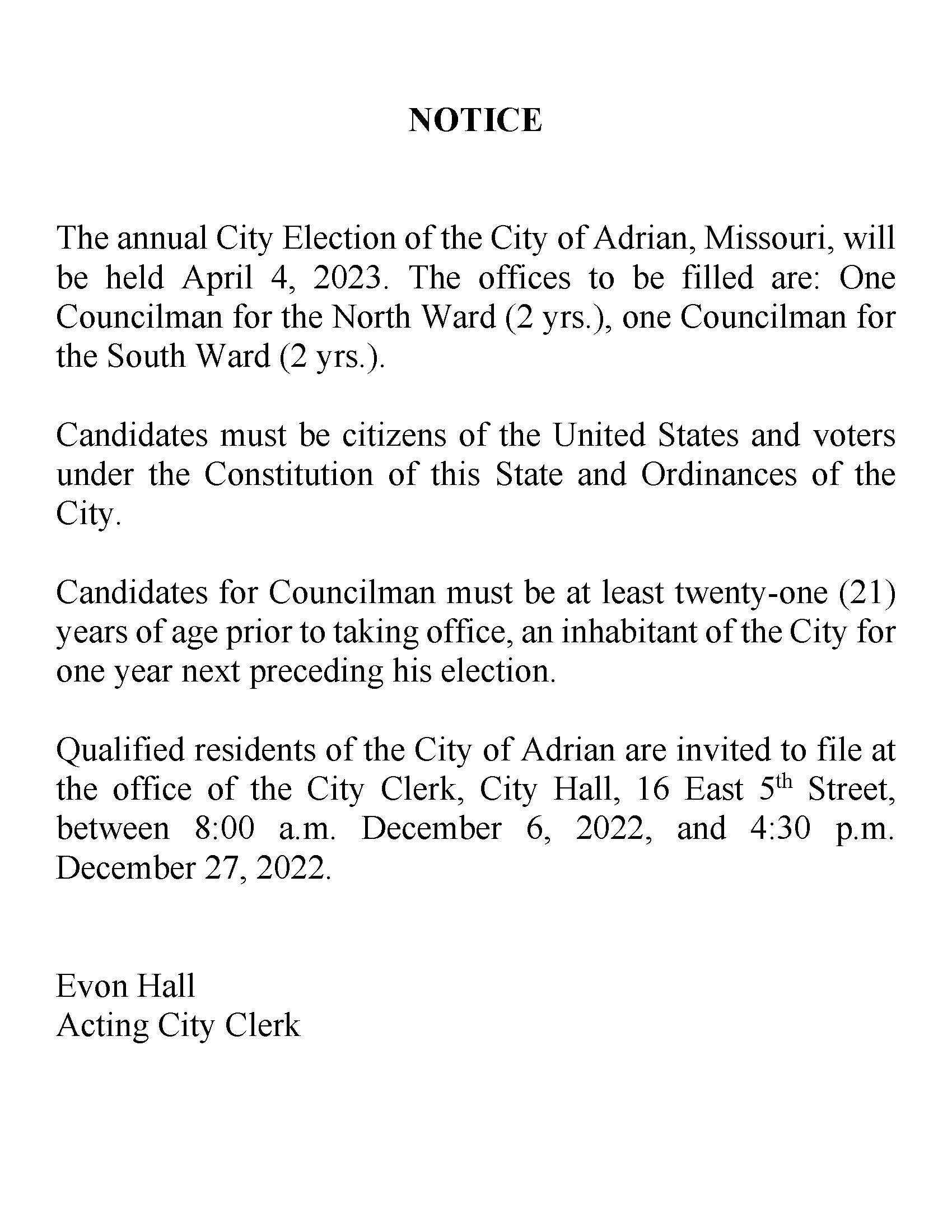 Park Board Minutes | City of Adrian, Missouri